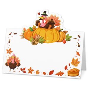 whaline 100pcs thanksgiving place cards turkey pumpkin leaves tent name cards fall blank seating cards for autumn wedding birthday party supplies, 2 x 3.5 inch