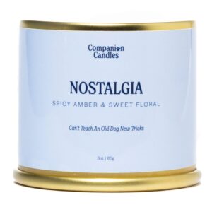 companion candles pet safe wood wick candle - “nostalgia” spicy amber & sweet florals, coconut soy wax scented, over 50 hr burn time, non-toxic, women-owned, made in usa (3 oz.)