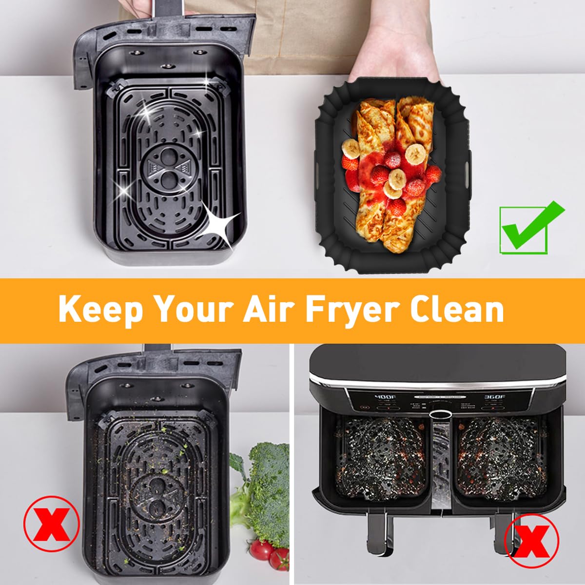 9pcs Air Fryer Accessories for Ninja Foodi Dual Zone Air Fryer DZ401, with Air Fryer Liners Disposable 100pcs and Silicone Aiy Fryer Liners Reusable 2pcs