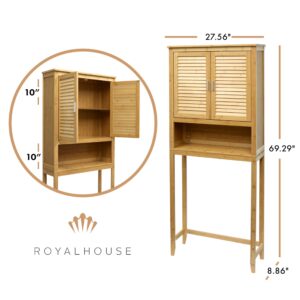 RoyalHouse Bamboo Over The Toilet Storage Cabinet with Bottom Shelf, Free Standing Storage Cabinet, Perfect Bathroom Space Saver with Double Door Organizer