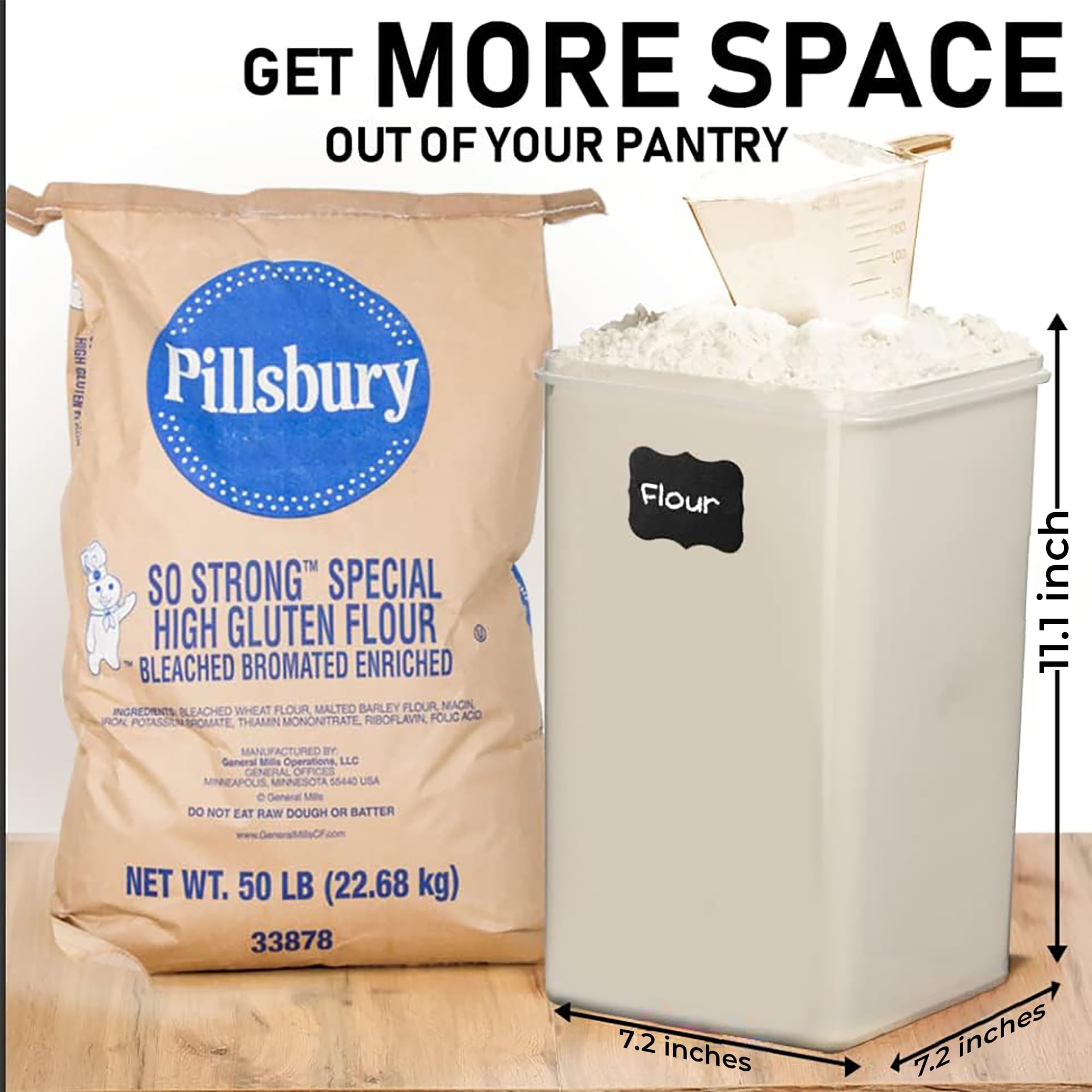 WHITE FEATHER SUPPLIES 2 PC [6.5L / 220 Oz] Large Flour Sugar Storage Containers - Leak Proof, BPA Free, Clear Plastic Food Storage Containers with Lids Airtight - Bulk Storage for Kitchen and Pantry