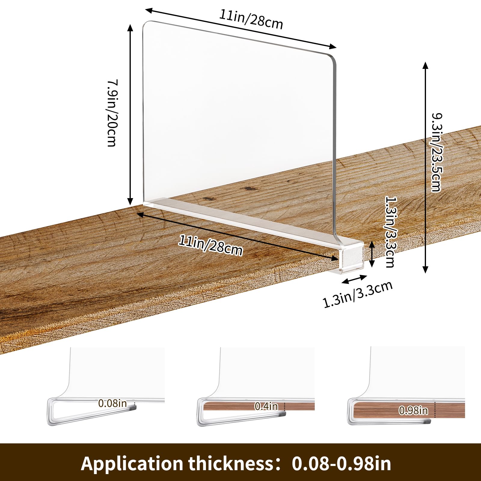 Fixwal 6 PCS Acrylic Shelf Dividers for Closet Organization Clear Shelf Divider for Closet Organizers and Storage Shelf Organizer for Closet, Bedroom, Kitchen, Office, Cabinets, Bathroom