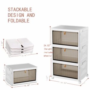 3 Tier Stackable Storage Bins,23QT plastic storage boxes with wheels and lid,closet storage organizer,Suitable for folding storage boxes in offices,dormitories,bedroom, and kitchens(3 -Tiers 69Qt)