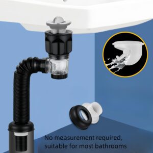 Wuyue Hua Bathroom Sink Drain Kit with Flexible Expandable P-Trap Sink Drain Pipe Tube Anti-Odor Bathroom Sink Drain Pipe for 1-1/4",1-1/2" and 2'' Drain Hole (Bounce Style)