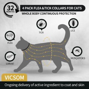 4 Pack Flea Collar for Cats, Cat Flea and Tick Collar 32 Months Cat Flea and Tick Treatment Collar, Waterproof Adjustable Cats Kitten Flea Collar, Tick and Flea Prevention Collar for Cat, Black Grey