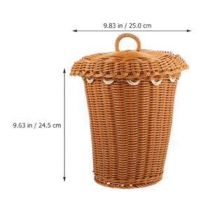 Kichvoe Wicker Trash Can with Lid Small Trash Can Laundry Sundries Basket Rattan Waste Basket Rustic Boho Woven Garbage Bin Office Rubbish Can for Bedroom Bathroom Office