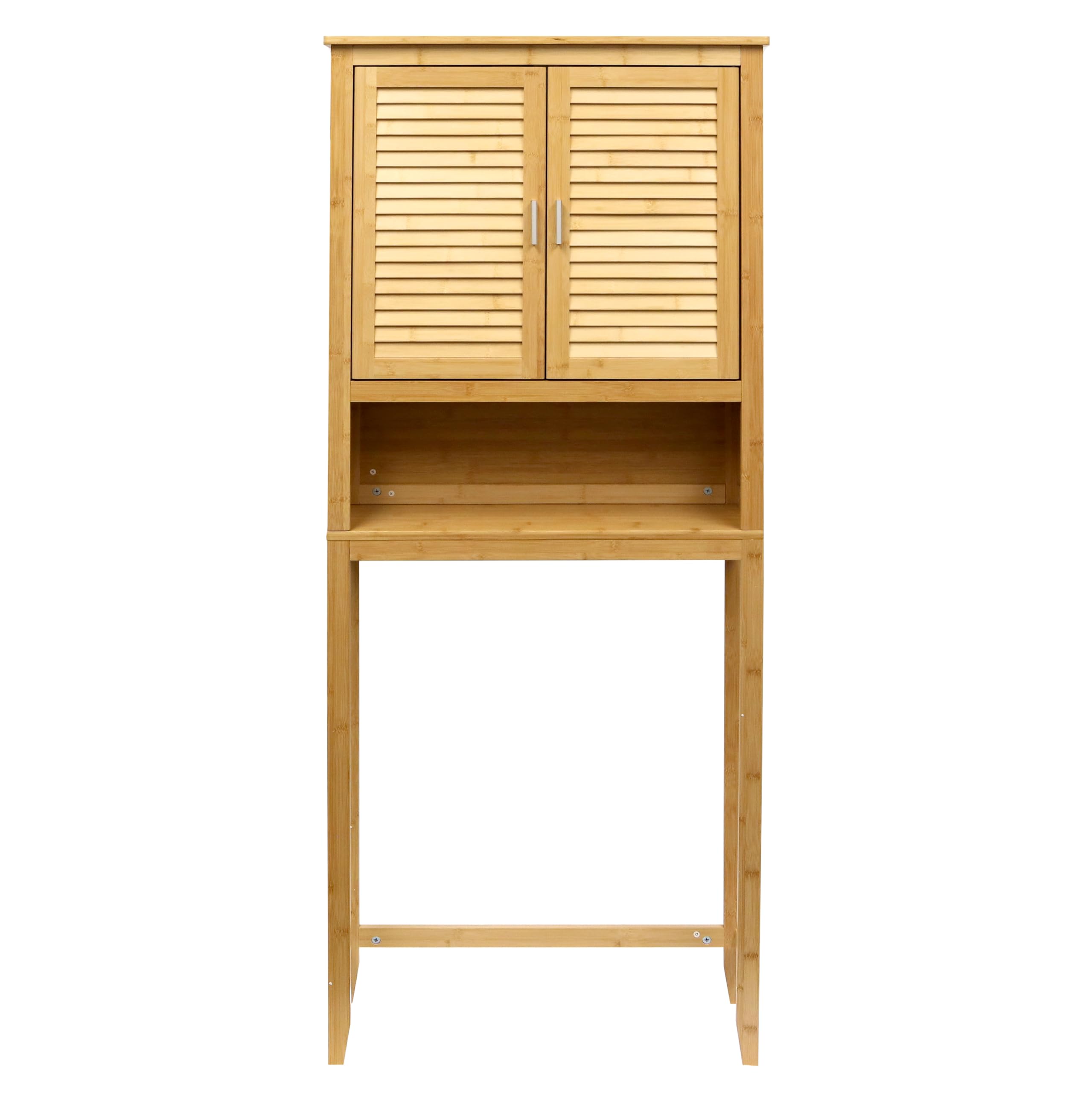 RoyalHouse Bamboo Over The Toilet Storage Cabinet with Bottom Shelf, Free Standing Storage Cabinet, Perfect Bathroom Space Saver with Double Door Organizer