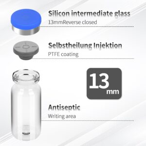 Sterile Empty Vials with Self Healing Injection Port,with Aluminum Plastic Cap，Sealed Empty Glass vials Vials (2ml 10pcs)