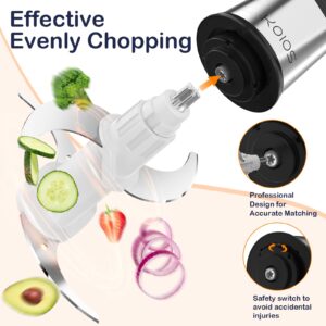 KOIOS 500W Powerful Electric Food Processor with 8 Cup Stainless Steel & Glass Bowls, 2 Speed Mode Electric Food Chopper with 2 Sets Blades Electric Meat Grinder Chopper for Family & Baby Use, Black