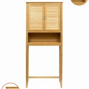 RoyalHouse Bamboo Over The Toilet Storage Cabinet with Bottom Shelf, Free Standing Storage Cabinet, Perfect Bathroom Space Saver with Double Door Organizer