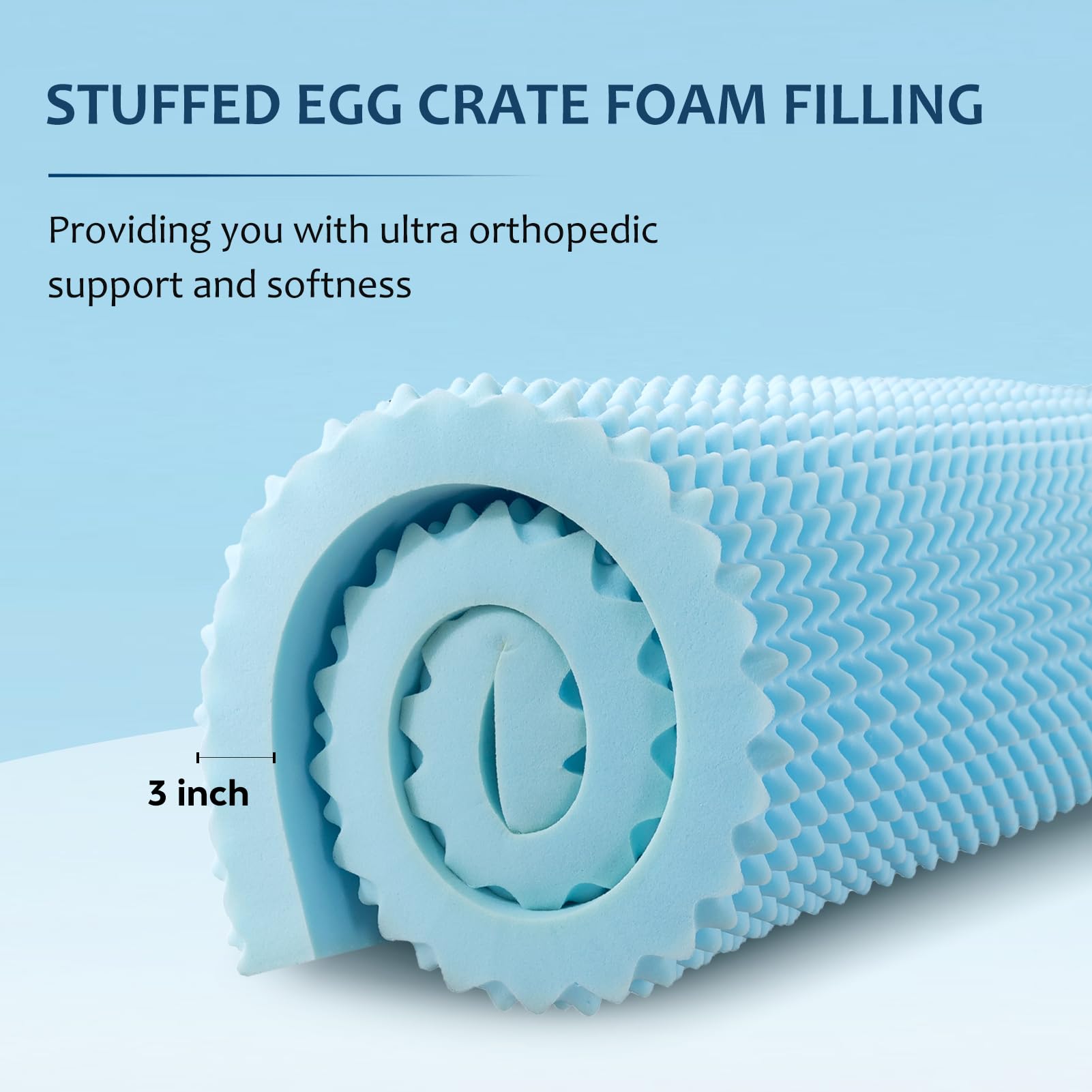 3 Inch Egg Crate Memory Foam Mattress Topper Queen Size, Viscose Mattress Pad Cover for Pressure Relief Back Pain, Machine Washable, CertiPUR-US Certified, 60”x80”