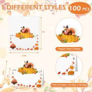 Whaline 100Pcs Thanksgiving Place Cards Turkey Pumpkin Leaves Tent Name Cards Fall Blank Seating Cards for Autumn Wedding Birthday Party Supplies, 2 x 3.5 Inch