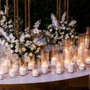 Shihanee 144 Pcs Pillar Candles and Glass Cylinder Vases Clear Cylinder Candle Holders for Slim Pillar Candles Table Decoration