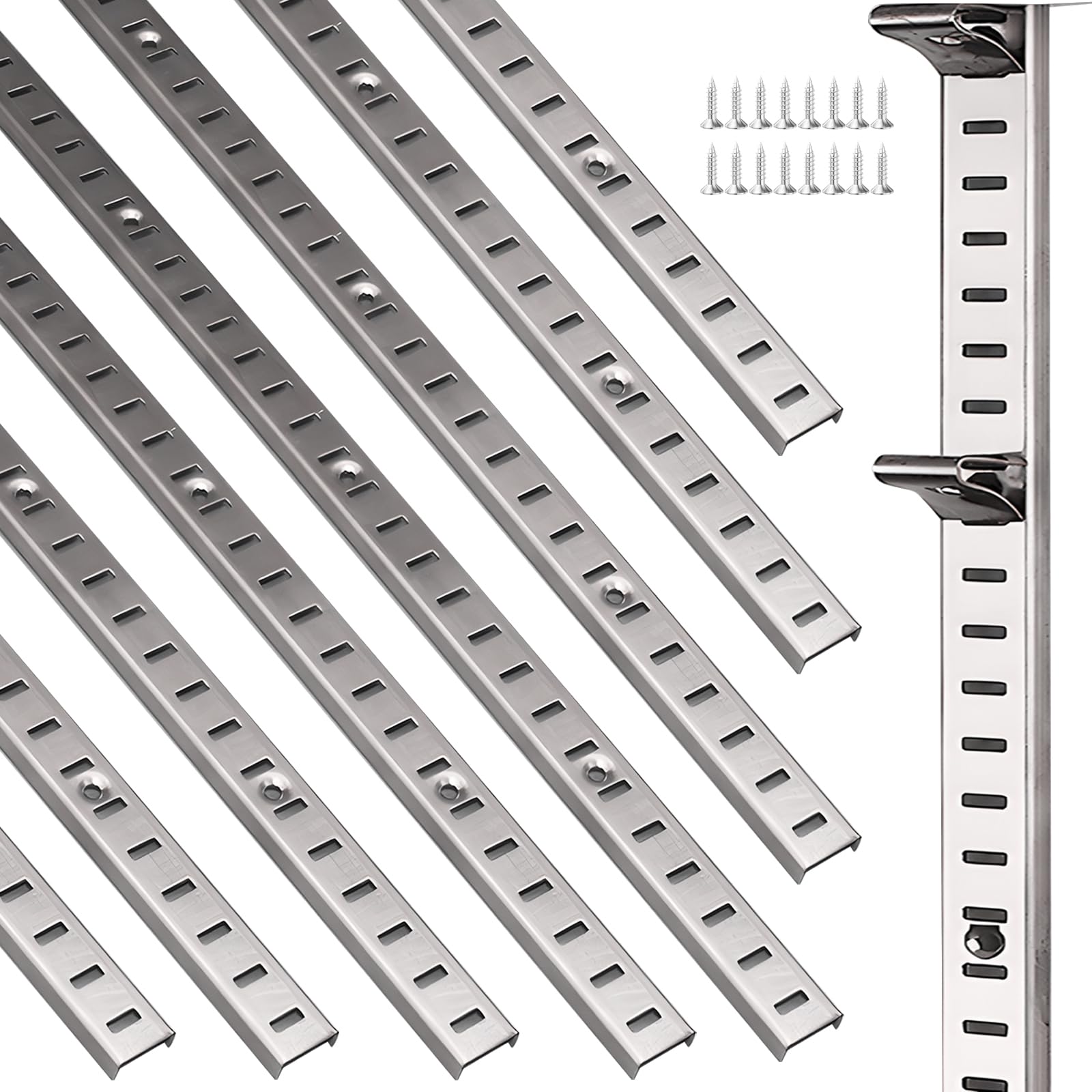 Adjustable Shelf Bracket 36 inch 8 Pack Standards Shelf Pilaster Strips Rail Rack Steel Mortise Supports for Wall Bookcases Shelving System Cabinet Closet Organization