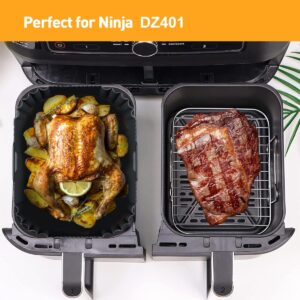 9pcs Air Fryer Accessories for Ninja Foodi Dual Zone Air Fryer DZ401, with Air Fryer Liners Disposable 100pcs and Silicone Aiy Fryer Liners Reusable 2pcs