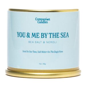 companion candles pet safe wood wick candle - “you & me by the sea” sea salt & neroli, coconut soy wax scented, over 50 hr burn time, non-toxic, women-owned, made in usa (3 oz.)