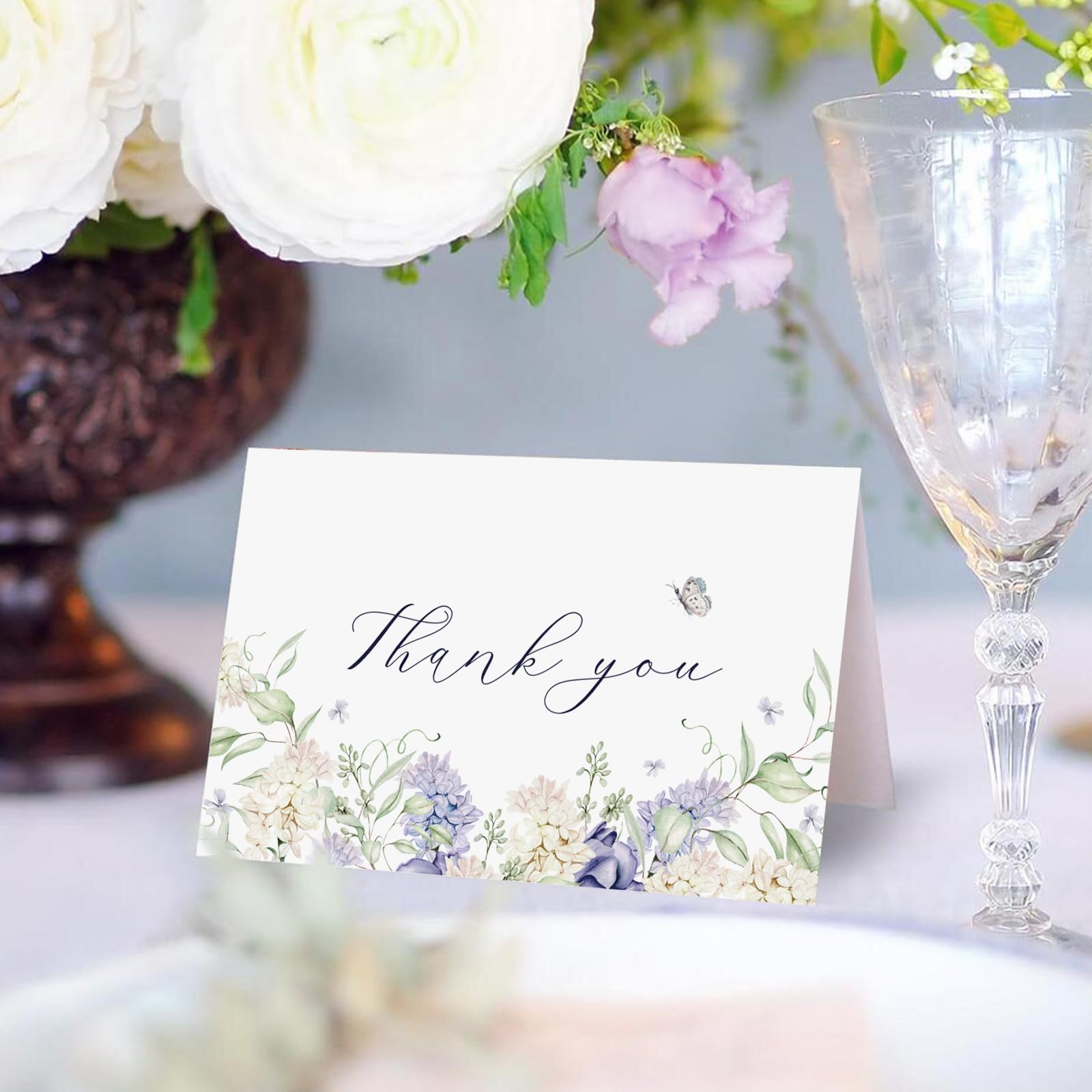 BYBOUS 25 Wedding Thank You Cards with Envelopes, Watercolor Floral Wildflower Butterfly Thank You Greeting Cards for Wedding Baby Shower Bridal Shower Birthday 4x6 Inch, bulk