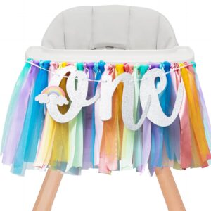 1st birthday high chair banner,1 year birthday decorations pastel rainbow theme first birthday banner for girls boys 1st birthday party baby shower decorations highchair garland