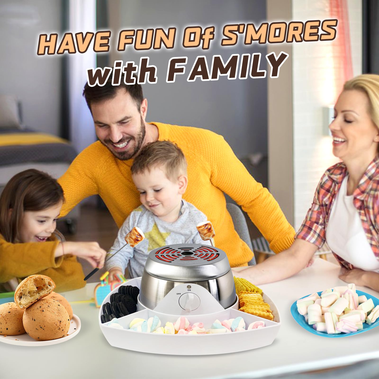 Smores Maker Tabletop Indoor Kit Smores Kit Flameless Electric S'mores Maker Marshmallow Roaster, Movie Night Supplies Housewarming Christmas Gifts 120V 345W