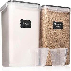 white feather supplies 2 pc [6.5l / 220 oz] large food storage containers with lids airtight - bpa free clear plastic kitchen and pantry storage containers, bulk storage for cereal, flour, sugar, rice