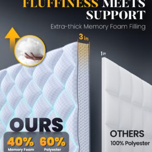 3 Inch Ultra-Fluffy Memory Foam Mattress Topper Queen for Back Pain, Extra Soft Pillow Top Queen Mattress Topper with 4X Support, Mattress Pad with Breathable Air Mesh Sides, 6-21'' Deep Pocket