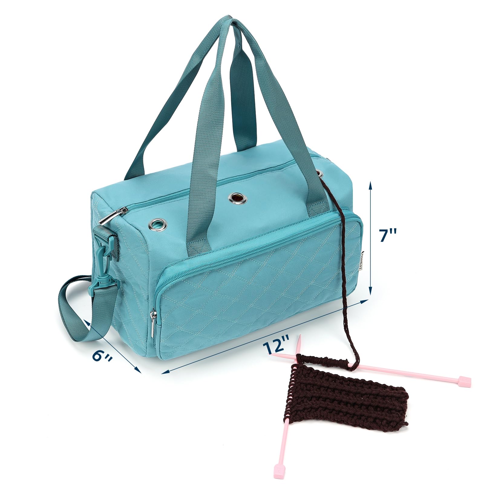 HOMEST Crochet Bag, Yarn Storage Organizer, Knitting Bag with Large Front Pocket for Crochet Hooks, Knitting Needles and Crochet Accessories, Turquoise