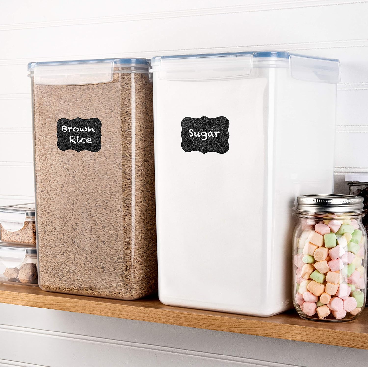 WHITE FEATHER SUPPLIES 2 PC [6.5L / 220 Oz] Large Flour Sugar Storage Containers - Leak Proof, BPA Free, Clear Plastic Food Storage Containers with Lids Airtight - Bulk Storage for Kitchen and Pantry