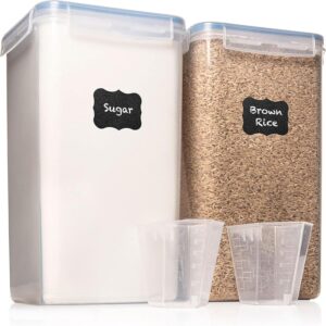 white feather supplies 2 pc [6.5l / 220 oz] large flour sugar storage containers - leak proof, bpa free, clear plastic food storage containers with lids airtight - bulk storage for kitchen and pantry