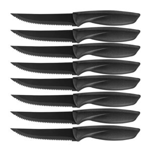 yunydsm steak knives set of 8, stainless steel serrated steak knife, sharp serrated edges, comfortable grip ergonomic non-slip handle, dishwasher safe(8.5in black)