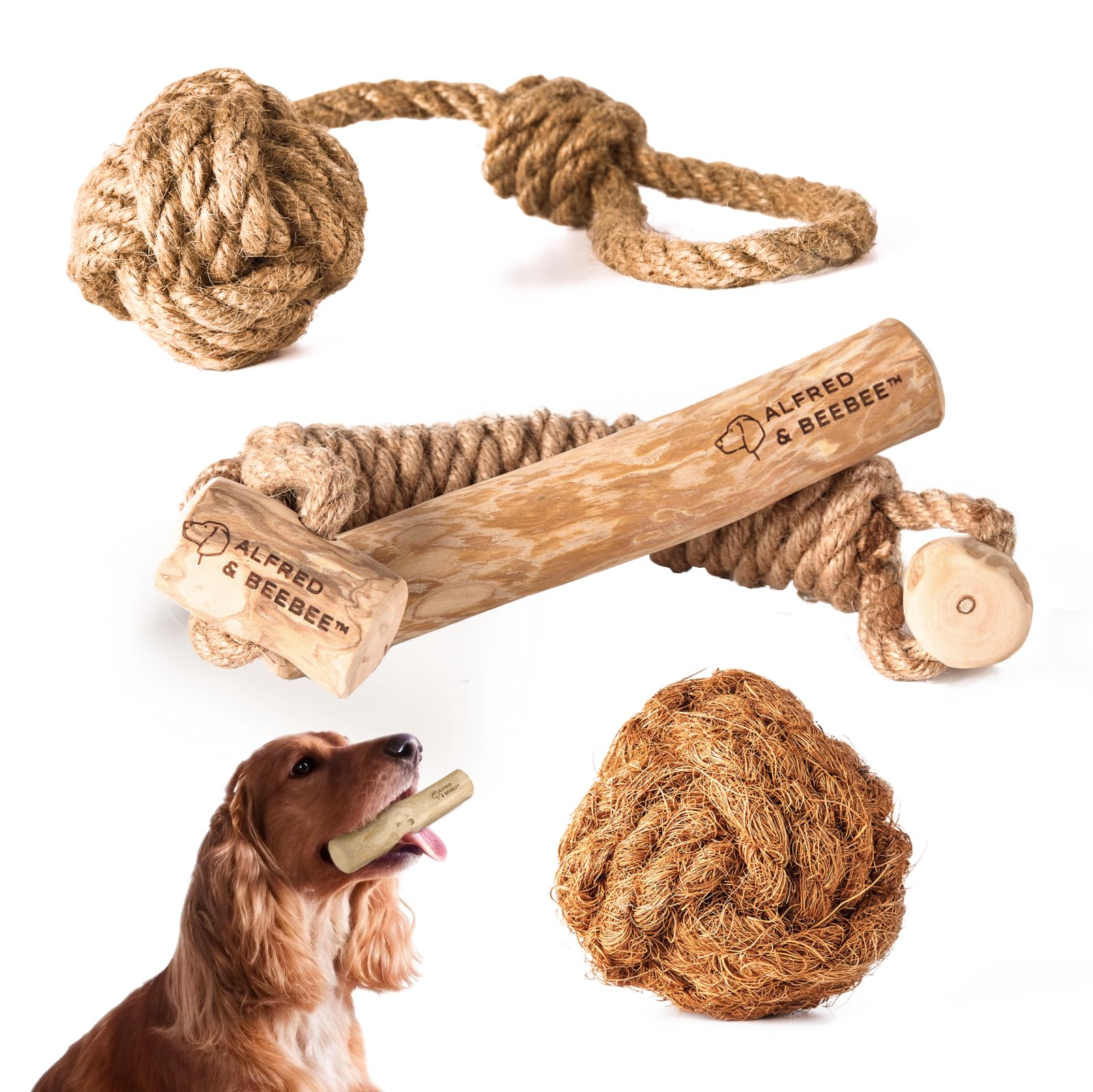 Alfred & Beebee Eco-Friendly Coffee Wood Dog Chew Toy Pack - for Regular Chewers - Dog Dental Chew