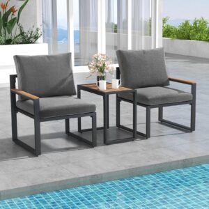 Tangkula 3 Pieces Patio Furniture Set, Aluminum Frame Weatherproof Outdoor Conversation Set with Soft Cushions for Backyard, Poolside, Porch, Balcony