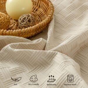 JELLYMONI Creamgrey Duvet Cover Twin Size - 3 Pieces Soft and Breathable Microfiber Knitted Jacquard Waffle Weave Striped Comforter Cover with 8 Corner Ties & Zipper Closure