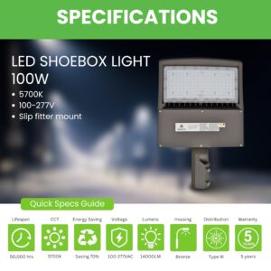 LED Street Light Fixtures - Outdoor Commercial Lights for Parking Lots, IP65 Weatherproof - UL & DLC Certified, (S-G07B - Bronze - Slip Fitter Mount, 100W (100-277V 5700K)