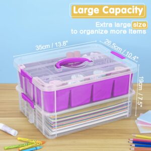 TERGOO 2 Layer Plastic Storage Containers with Removable Tray, Multipurpose Stack & Carry Box with Lid, Portable Craft Organizers and Storage Bin for Organizing Art & Craft Supplies, Crayon(Purple)