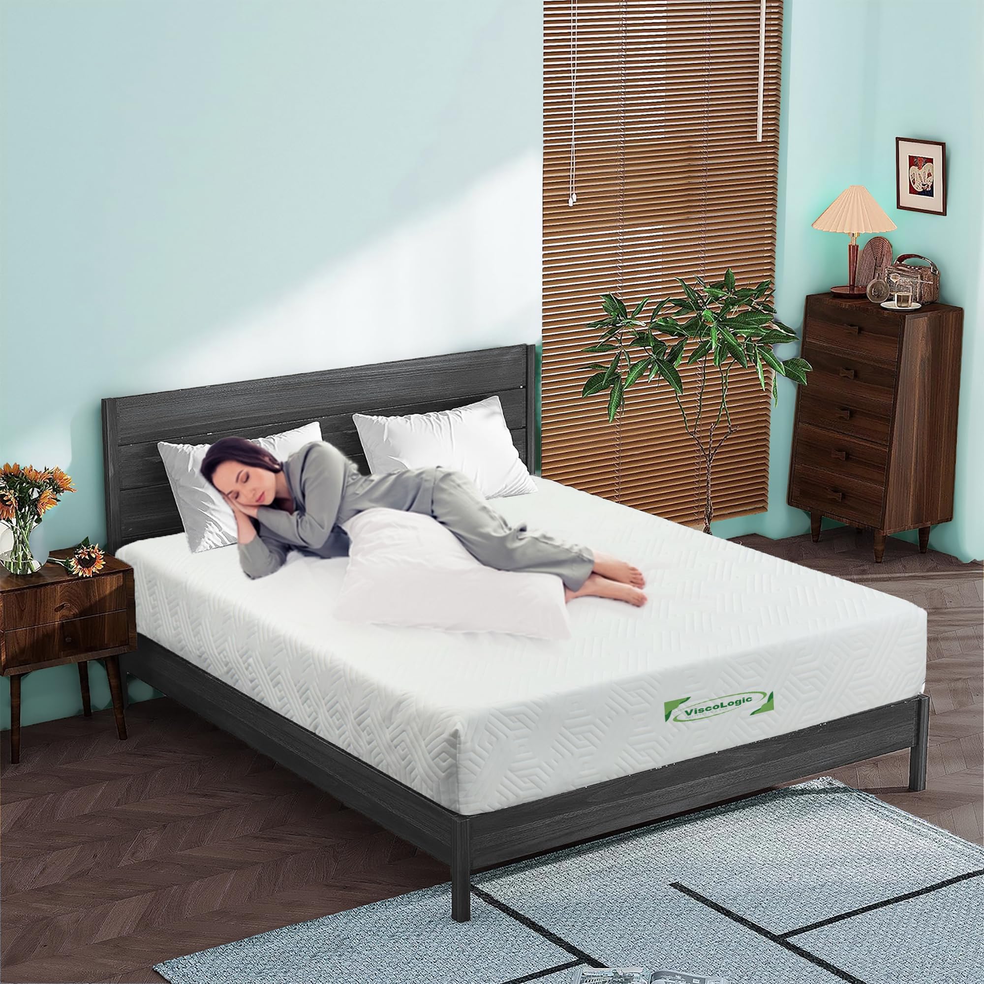 Viscologic 6 Inch Queen Mattress Eco-Friendly Cool Sleep & Pressure Relief, Medium Firm Reversible CertiPUR-US Certified Mattress in a Box High Density Supportive with Removable Zipper Cover