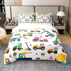 cartoon truck 100% cotton comforter cover queen construction vehicle duvet cover for kids boys girls transport equipment car quilt cover bulldozer crane bedding set with 2 pillowcases