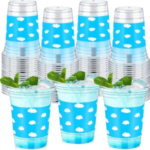 willinglong 36 pcs blue sky white clouds birthday party supplies 12 oz cartoon story plastic thick clear cups disposable plastic cups for birthday baby shower blue party decorations