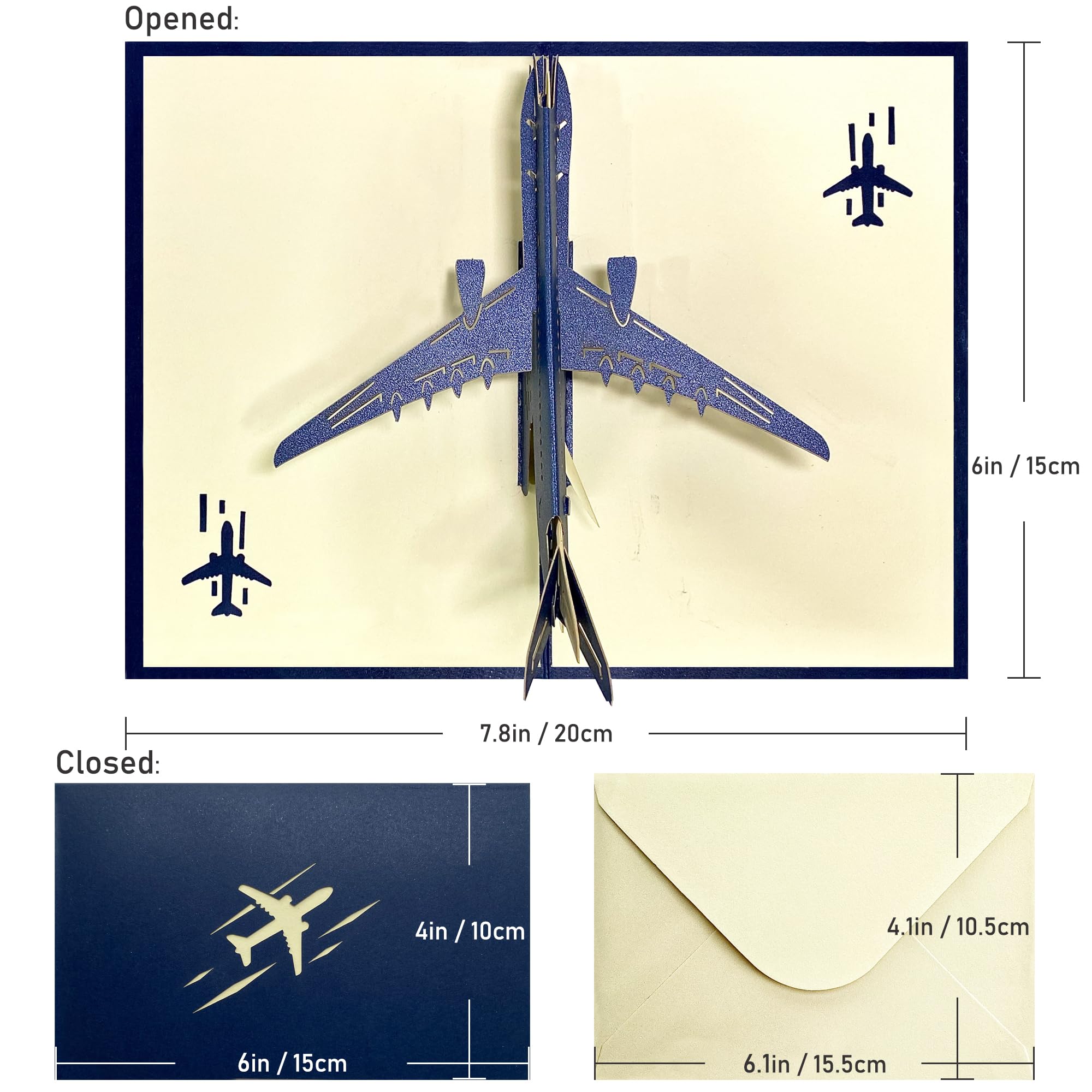 Life-Mate Airplane Pop Up Card, 3D Popup Greeting Cards with Envelope Aircraft for Travel Birthday Graduation Gift Men (Blue)