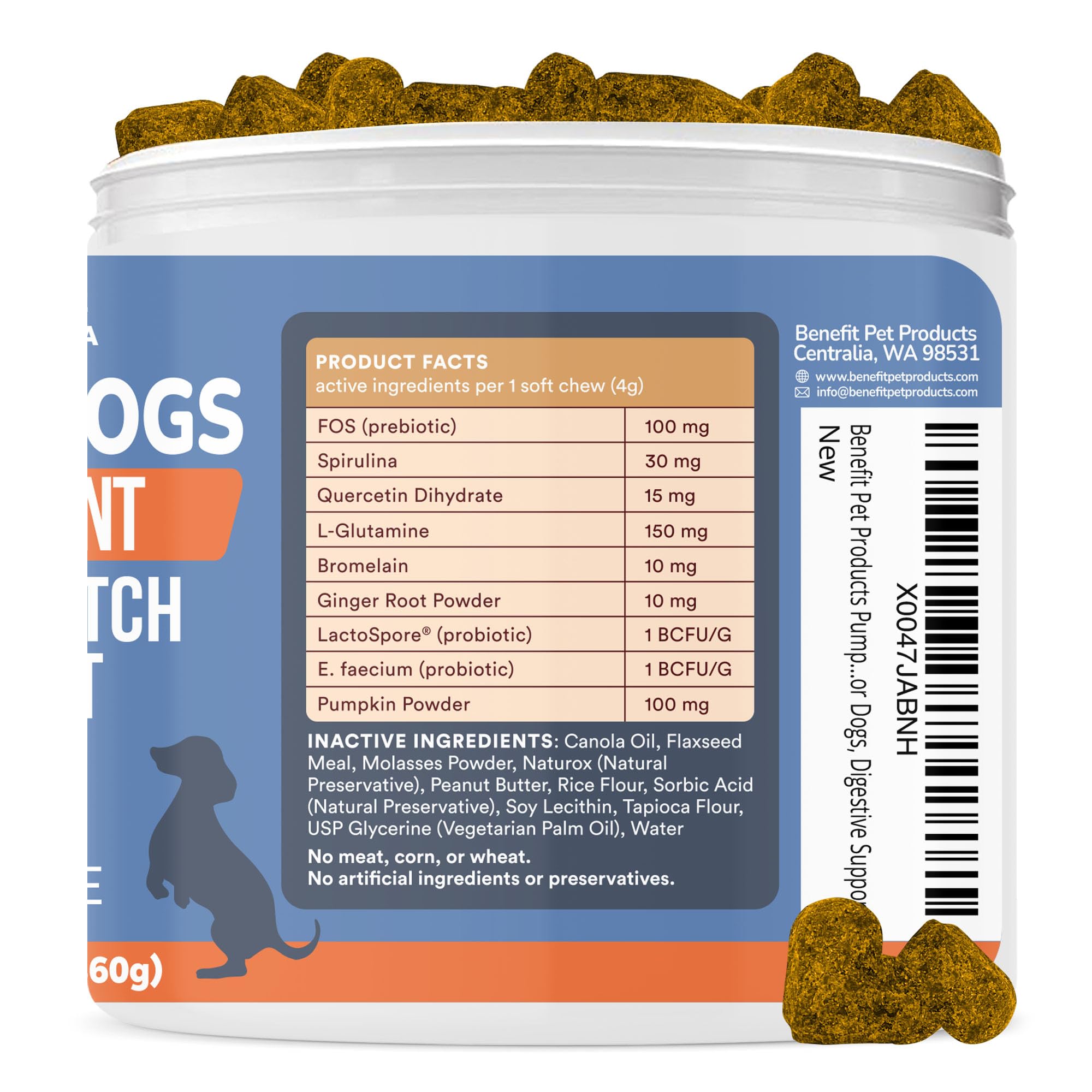 Probiotics for Dogs, Allergy Relief Soft Chew Treats, Fiber Supplement & Enzyme Prebiotic for Digestion Support, Itchy Skin, Reduce Diarrhea - Pumpkin for Dogs, Made in USA (90 ct)