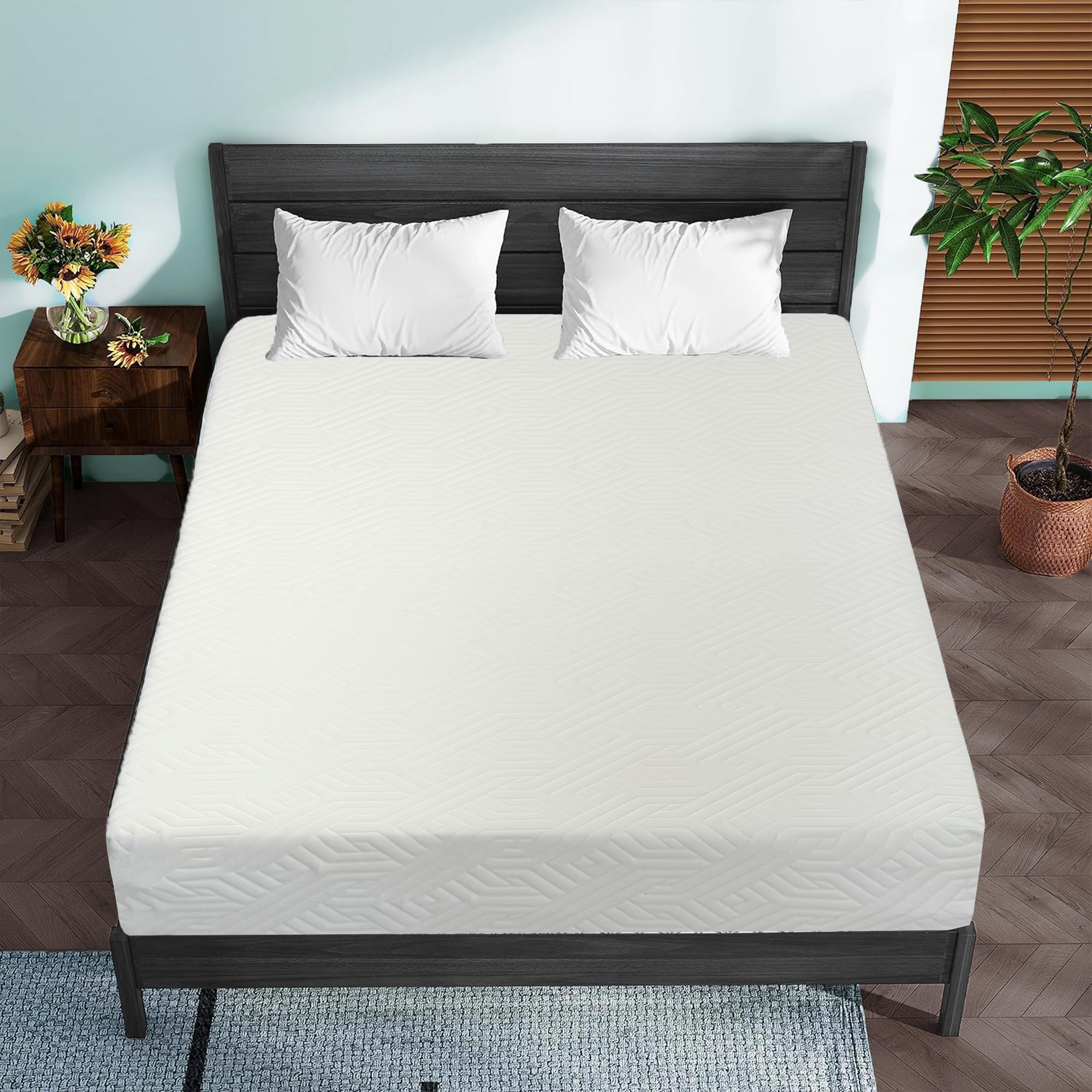 Viscologic 6 Inch Queen Mattress Eco-Friendly Cool Sleep & Pressure Relief, Medium Firm Reversible CertiPUR-US Certified Mattress in a Box High Density Supportive with Removable Zipper Cover