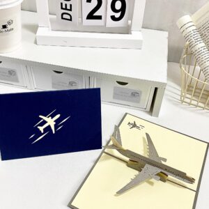 Life-Mate Airplane Pop Up Card, 3D Popup Greeting Cards with Envelope Aircraft for Travel Birthday Graduation Gift Men (Blue)