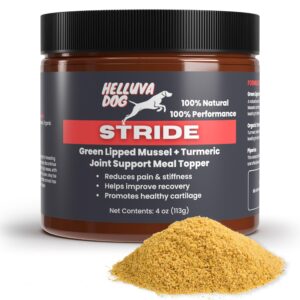 homescape world stride by helluva dog — joint support meal topper for active sporting dogs — green lipped mussel & turmeric powder for mobility & recovery 4oz