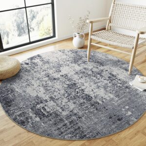 purecozy modern abstract round area rug 6ft grey circle entryway rug 6x6 machine washable kitchen accent rug indoor low pile carpet distressed throw rug living room bedroom office laundry non slip