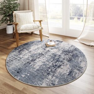 PureCozy Modern Abstract Round Area Rug 6ft Grey Circle Entryway Rug 6x6 Machine Washable Kitchen Accent Rug Indoor Low Pile Carpet Distressed Throw Rug Living Room Bedroom Office Laundry Non Slip