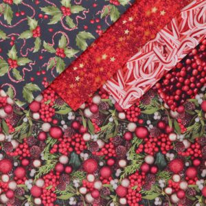 Mook Fabrics Cotton 2024 Christmas Festive Stars, Red Cut by The Yard