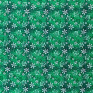 mook fabrics cotton 2024 christmas snowflakes, green cut by the yard