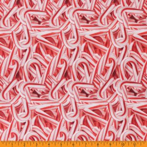 Mook Fabrics Cotton 2024 Christmas Candy Canes, Red Cut by The Yard