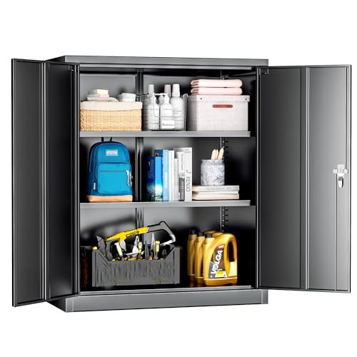 Superday Locking Metal Cabinet, 36"×32"×16" Lockable Steel Storage Cabinet with 2 Doors and 2 Shelves, Small Metal Utility Cabinet Closet for Home Office File Pantry Garage (Black)