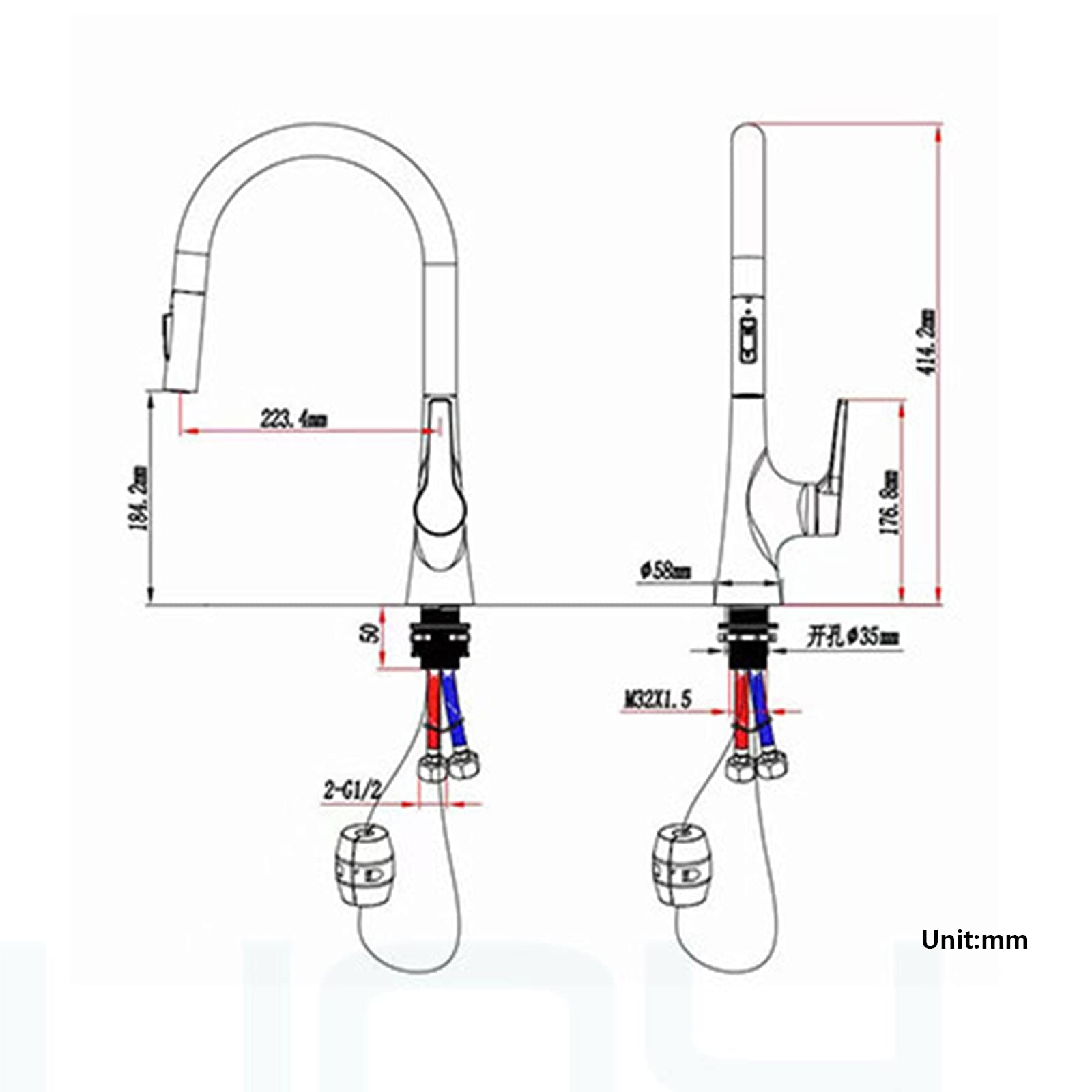 LCARY Pull Out Kitchen Faucet, High Arc 360° Swivel Kitchen Sink Faucet with Dual Function Pull Down Sprayer, Solid Brass Single Handle Hot and Cold Water Mixer Tap