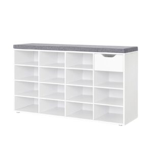 DINZI LVJ Shoe Bench, Entryway Storage Bench with Drawer and 15 Cubbies, Cubby Shoe Rack with Adjustable Shelves, Shoe Organizer Cabinet for Living Room, Bedroom, Mudroom, Closet and Garage, White